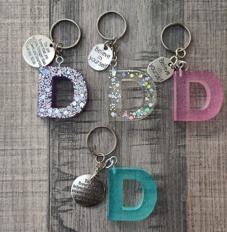 Resin Initial Key Chains With Inspirational Quotes or Crown | Etsy