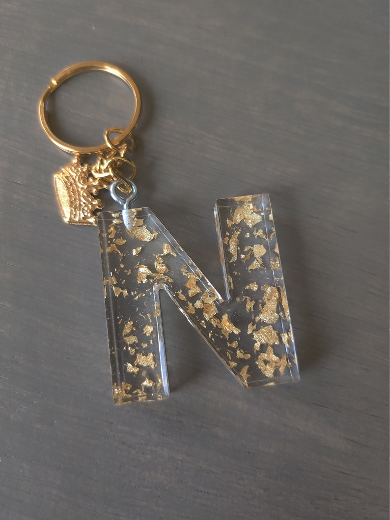 Resin Initial Key Chains with Inspirational Quotes or Crown | Etsy