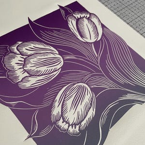 Tulips Original Linocut Print - Tulips Flowers Print - Mothers Day Gift ...