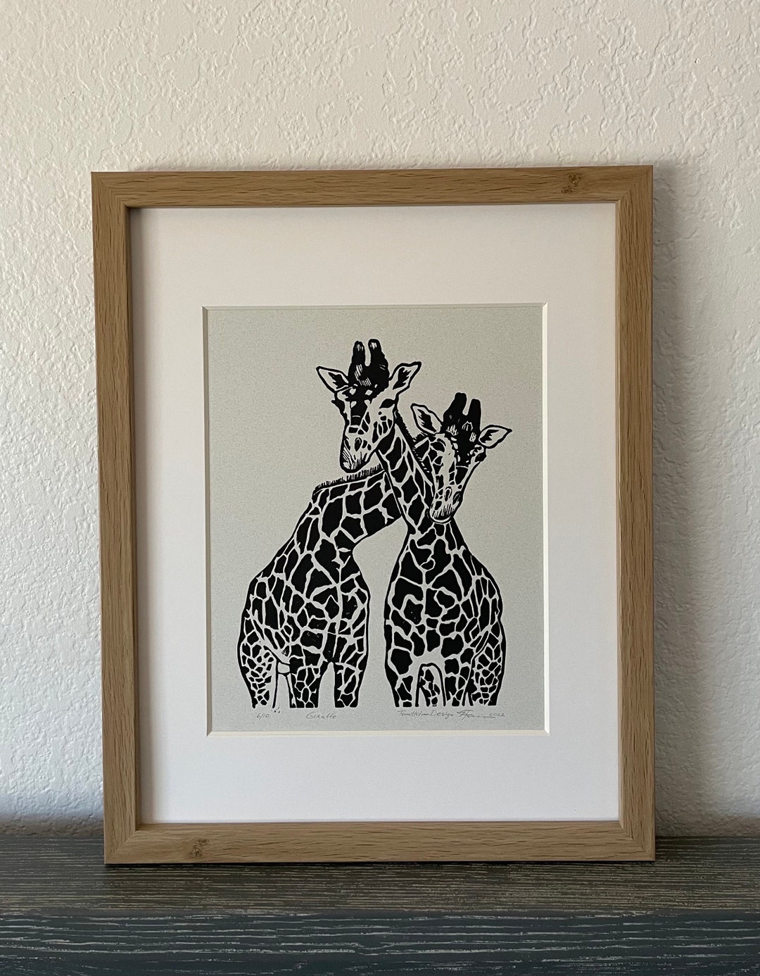 Giraffe Linocut Print: Handmade Black and White Animal Art - Etsy