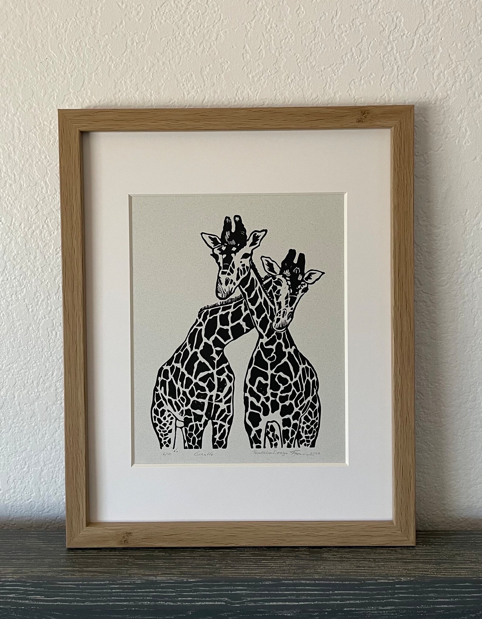 Giraffe Linocut Print: Handmade Black and White Animal Art - Etsy