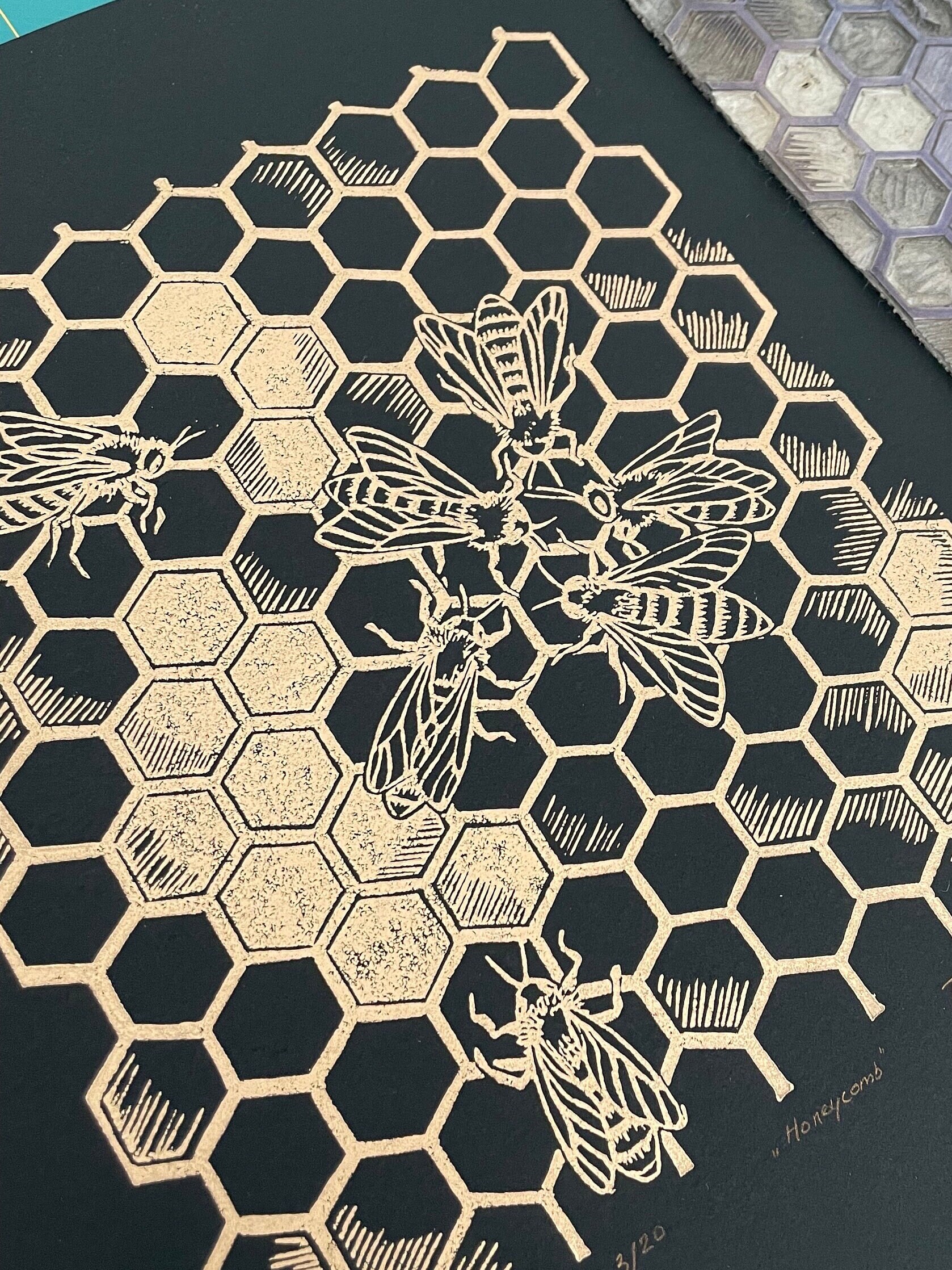 Bee Linocut Print - Honey Bee Linocut Print - Original Bee Lino Print ...