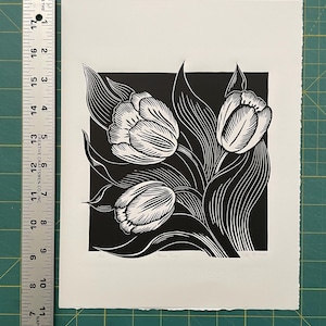 Tulips Original Linocut Print - Tulips Flowers Print - Mothers Day Gift ...