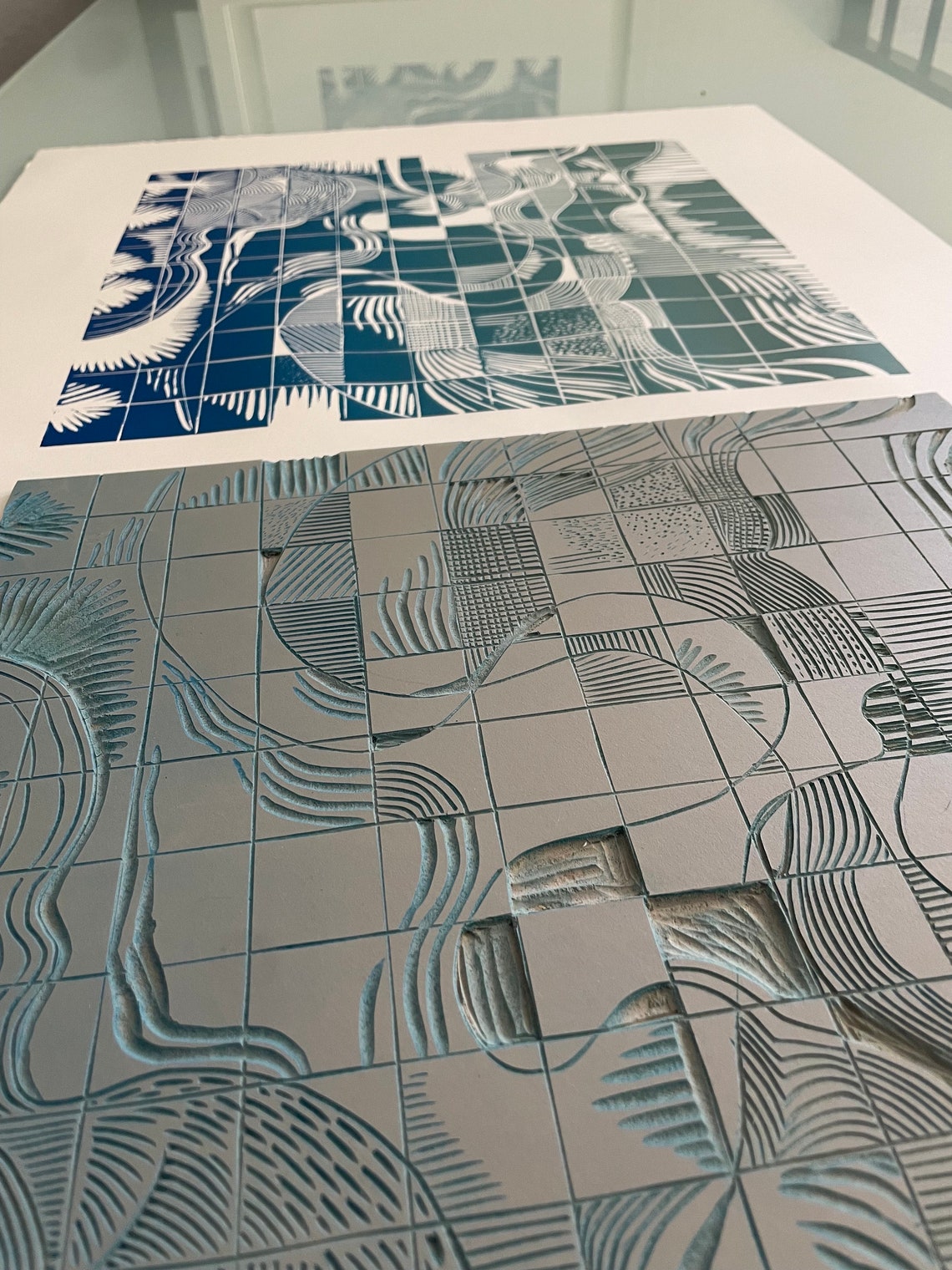 Original Linocut Print Abstract Linocut Print Desert Twilight 1 Wall ...