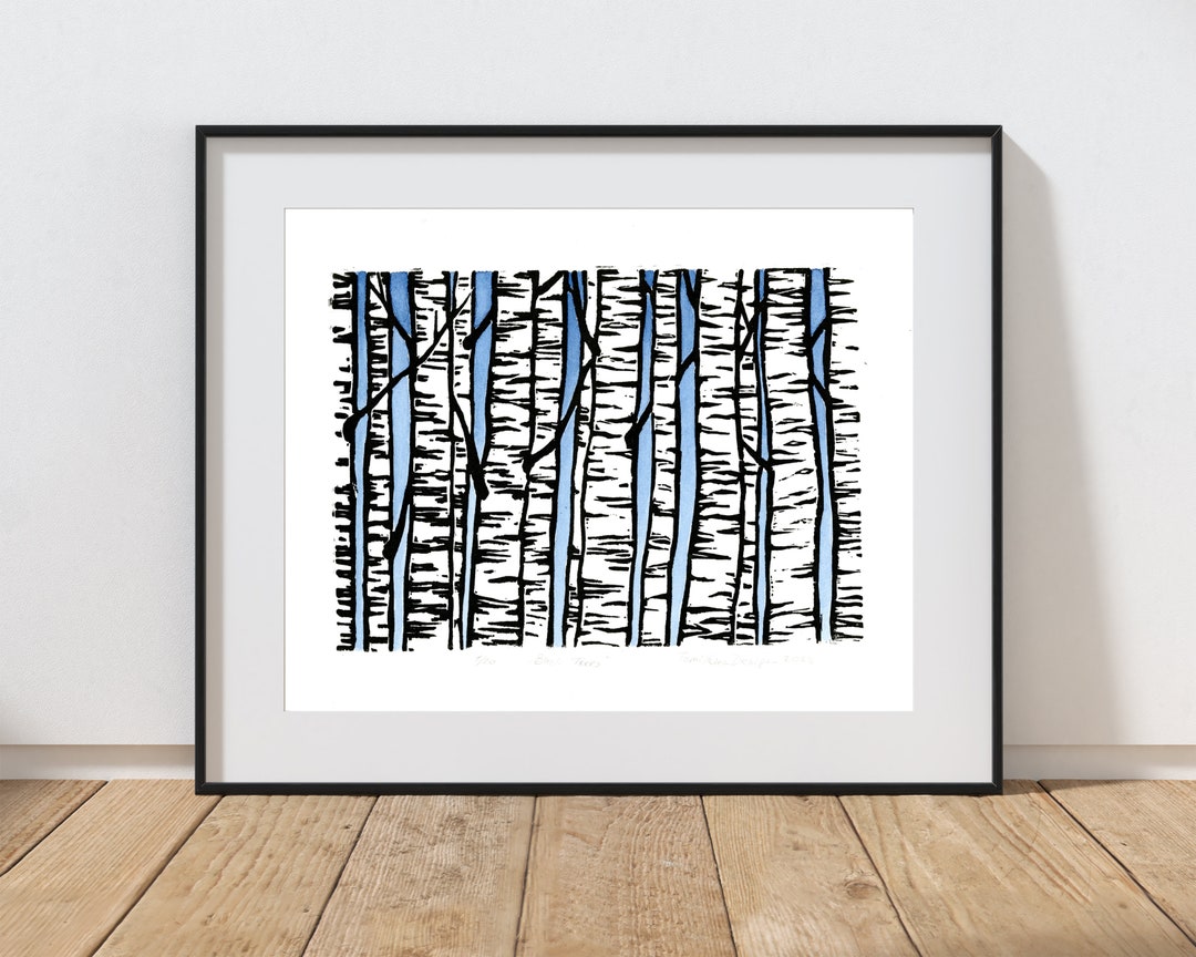 Birch Trees Original Linocut Print - Birch Trees Limited Edition ...