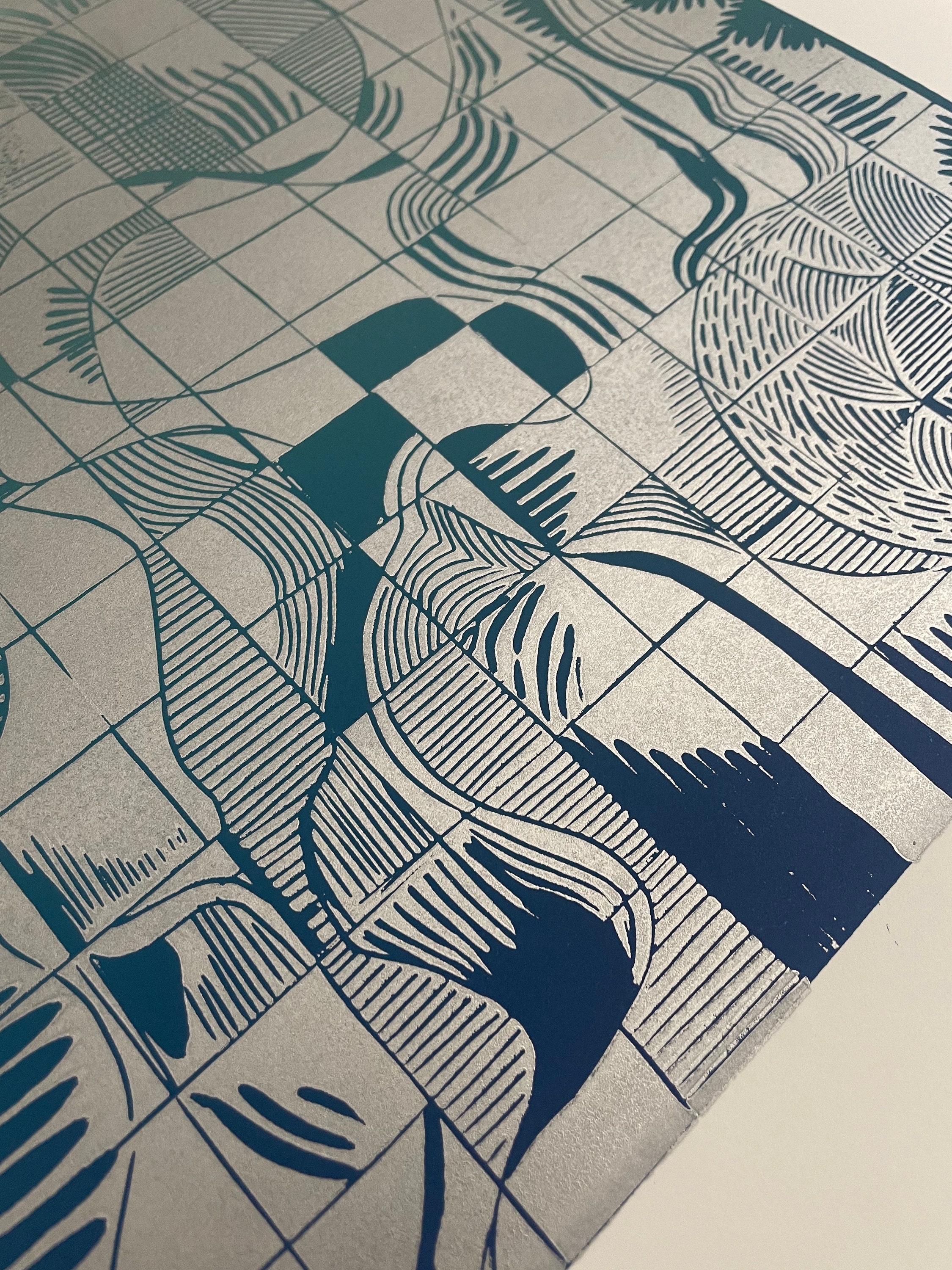 Original Linocut Print Abstract Linocut Print Silver Landscape 1 Wall ...