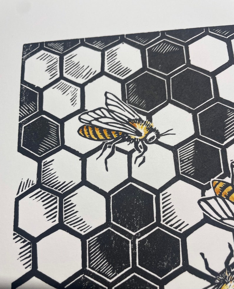 Honeycomb Linocut Print Limited Edition Honeycomb Print - Etsy