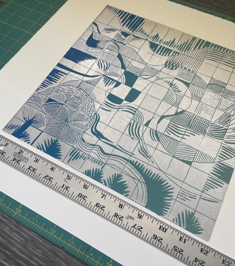 Original Linocut Print Abstract Linocut Print Silver Landscape 1 Wall ...