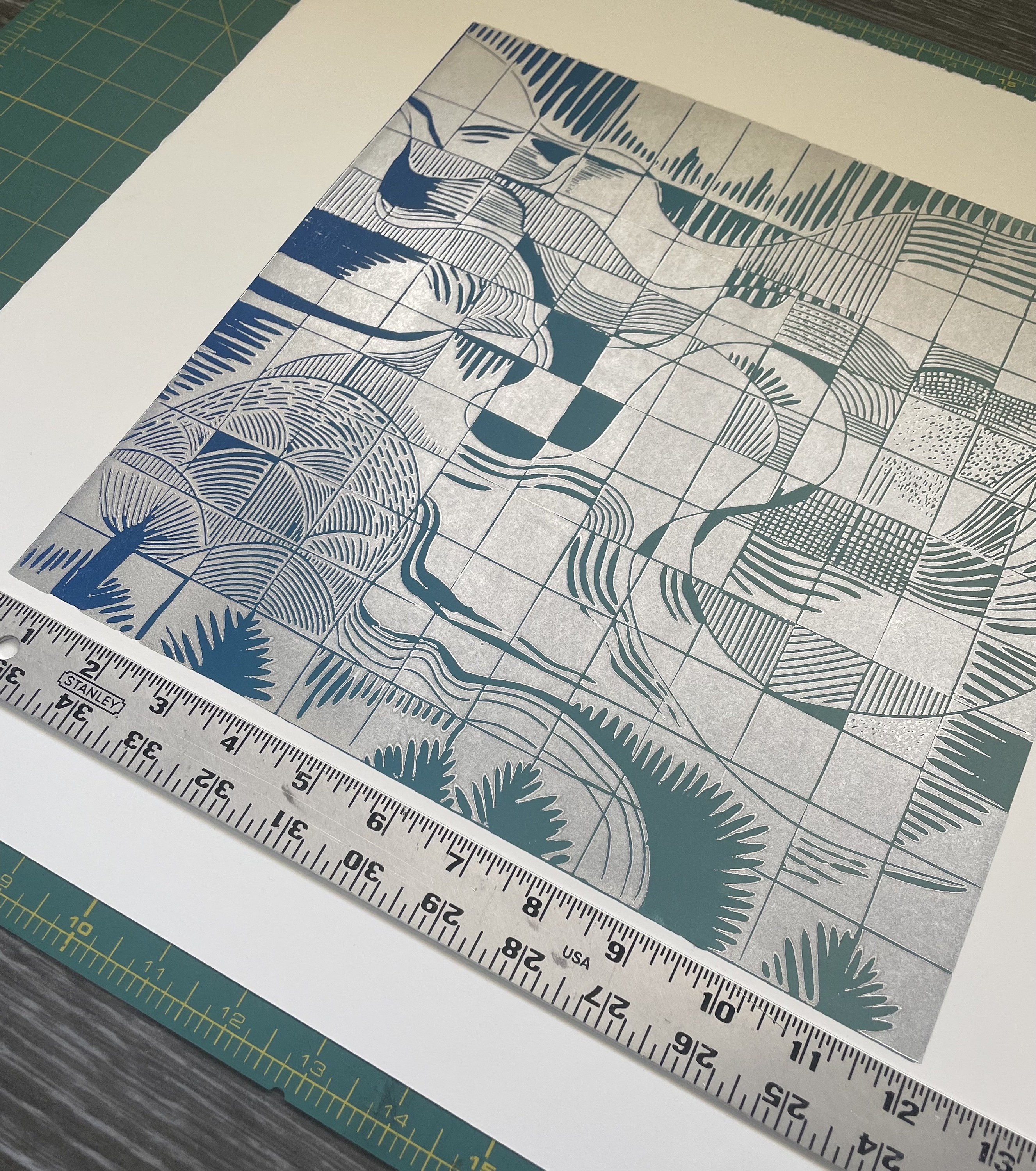 Original Linocut Print Abstract Linocut Print Silver Landscape 1 Wall ...