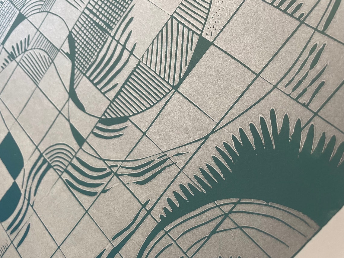 Original Linocut Print Abstract Linocut Print Silver Landscape 1 Wall ...