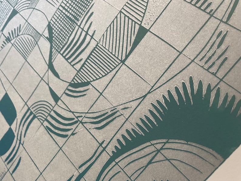 Original Linocut Print Abstract Linocut Print Silver Landscape 1 Wall ...