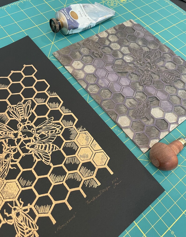 Bee Linocut Print - Honey Bee Linocut Print - Original Bee Lino Print ...