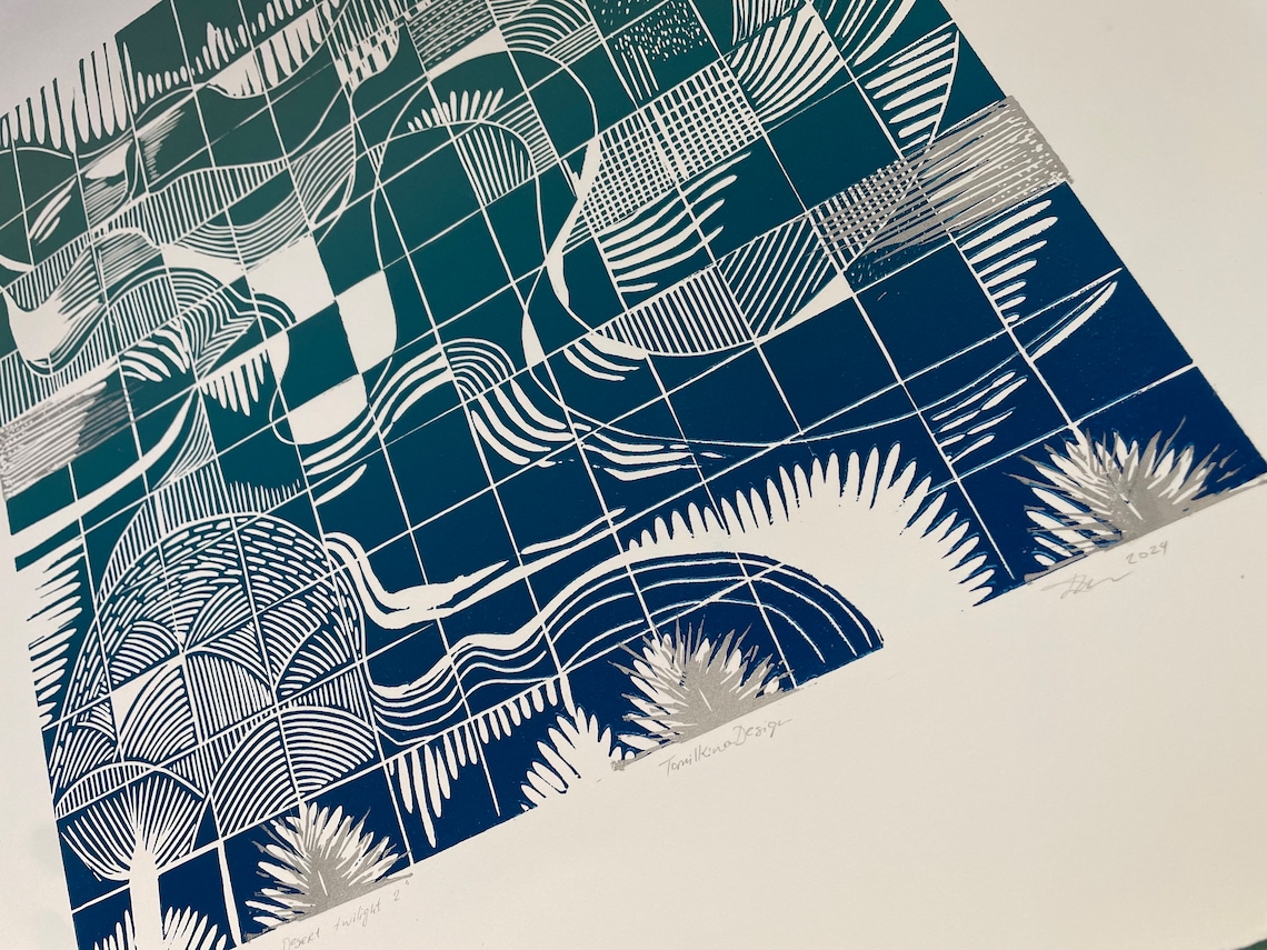 Original Linocut Print Abstract Linocut Print Desert Twilight 2 Wall ...