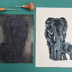 Elephant Linocut Print: Handmade Safari Animal Art, Limited Edition - Etsy