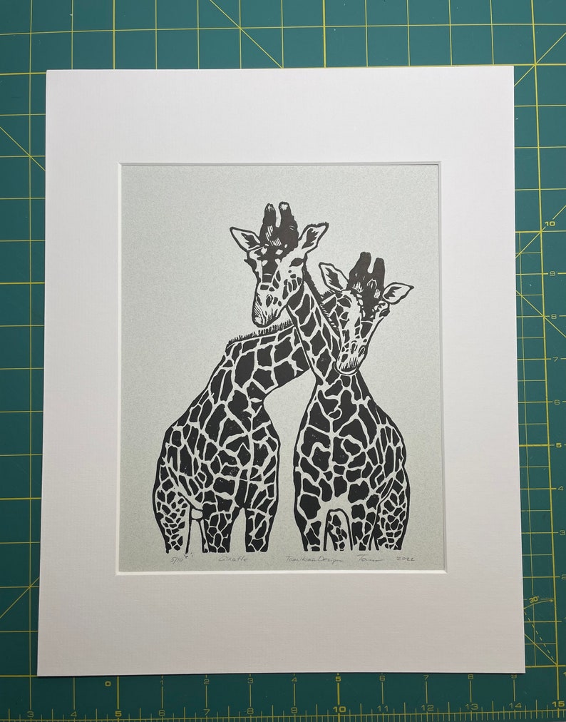 Giraffe Linocut Print: Handmade Black and White Animal Art - Etsy