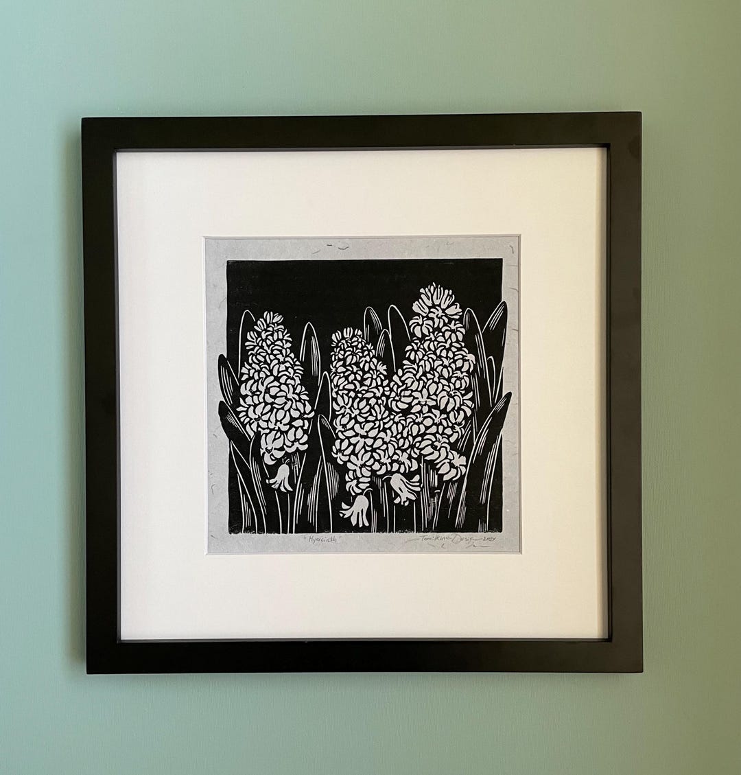 Hyacinth Original Linocut Print - Hyacinth Flowers Print on Handmade ...