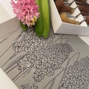 Hyacinth Original Linocut Print - Hyacinth Flowers Print on Handmade ...