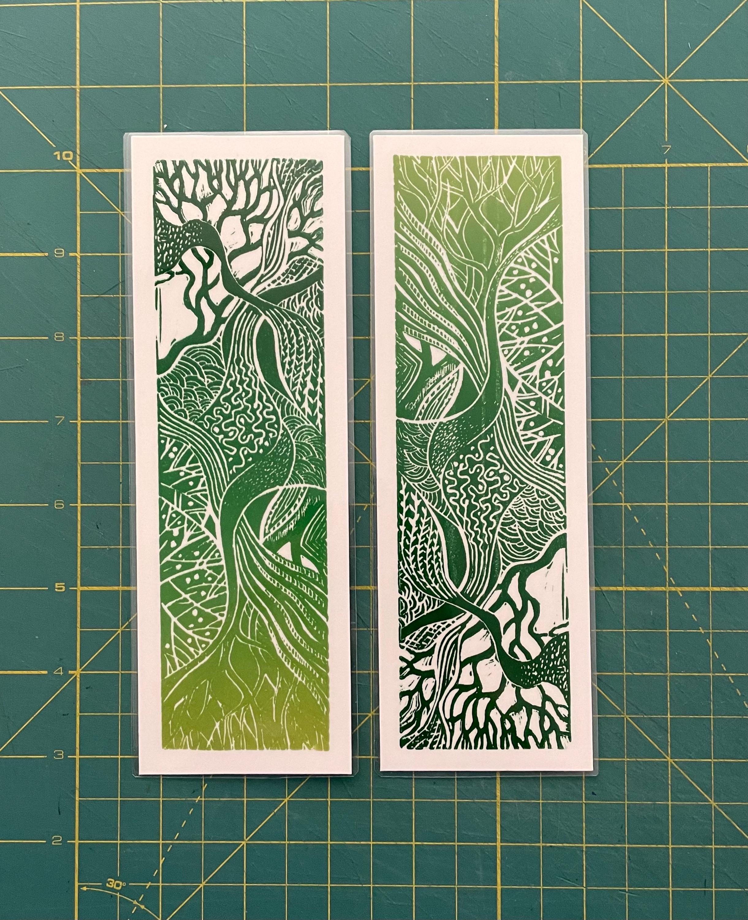 Handmade Linocut Bookmark: "trees and Roots" Original Design - Etsy