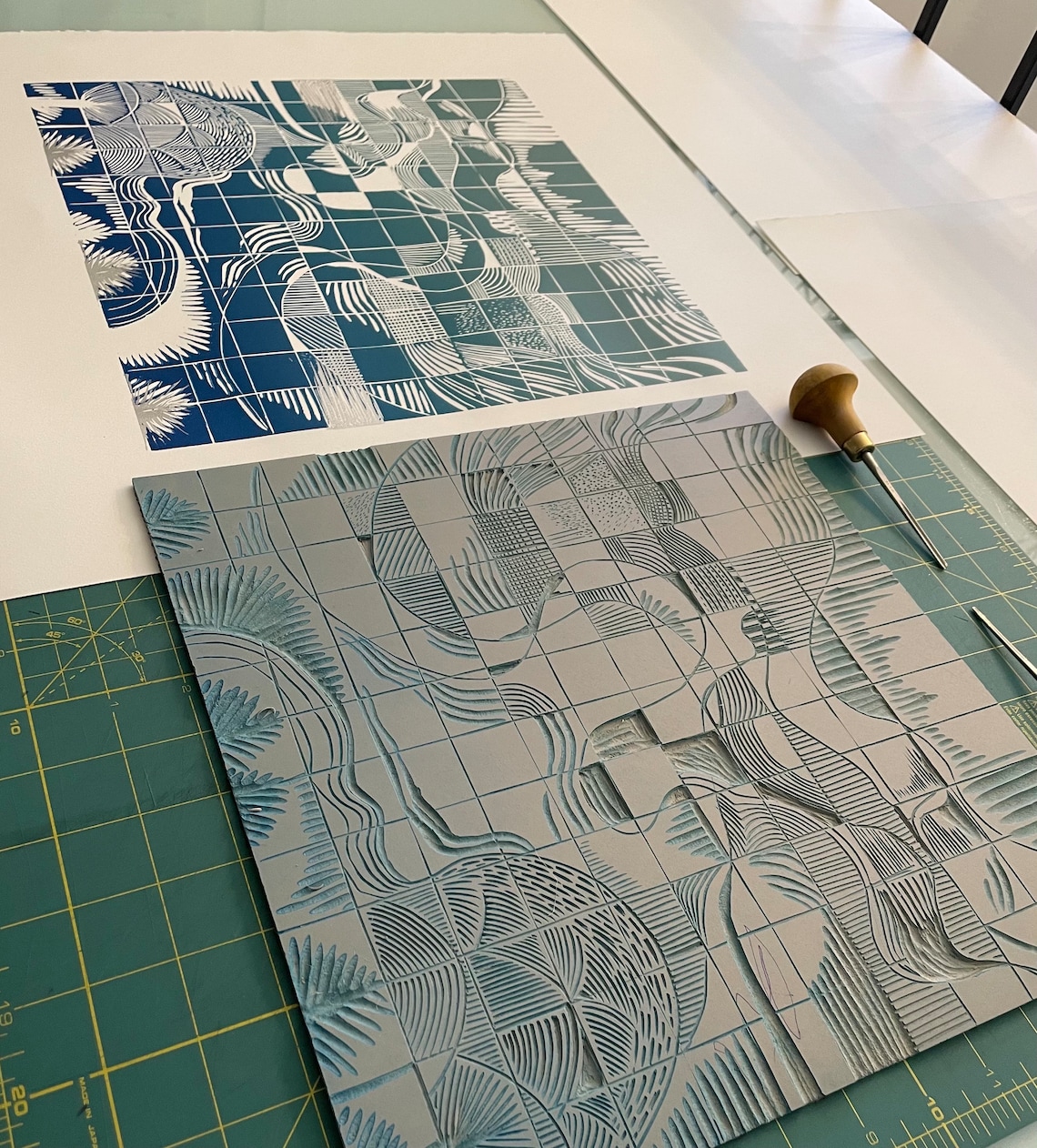 Original Linocut Print Abstract Linocut Print Desert Twilight 2 Wall ...