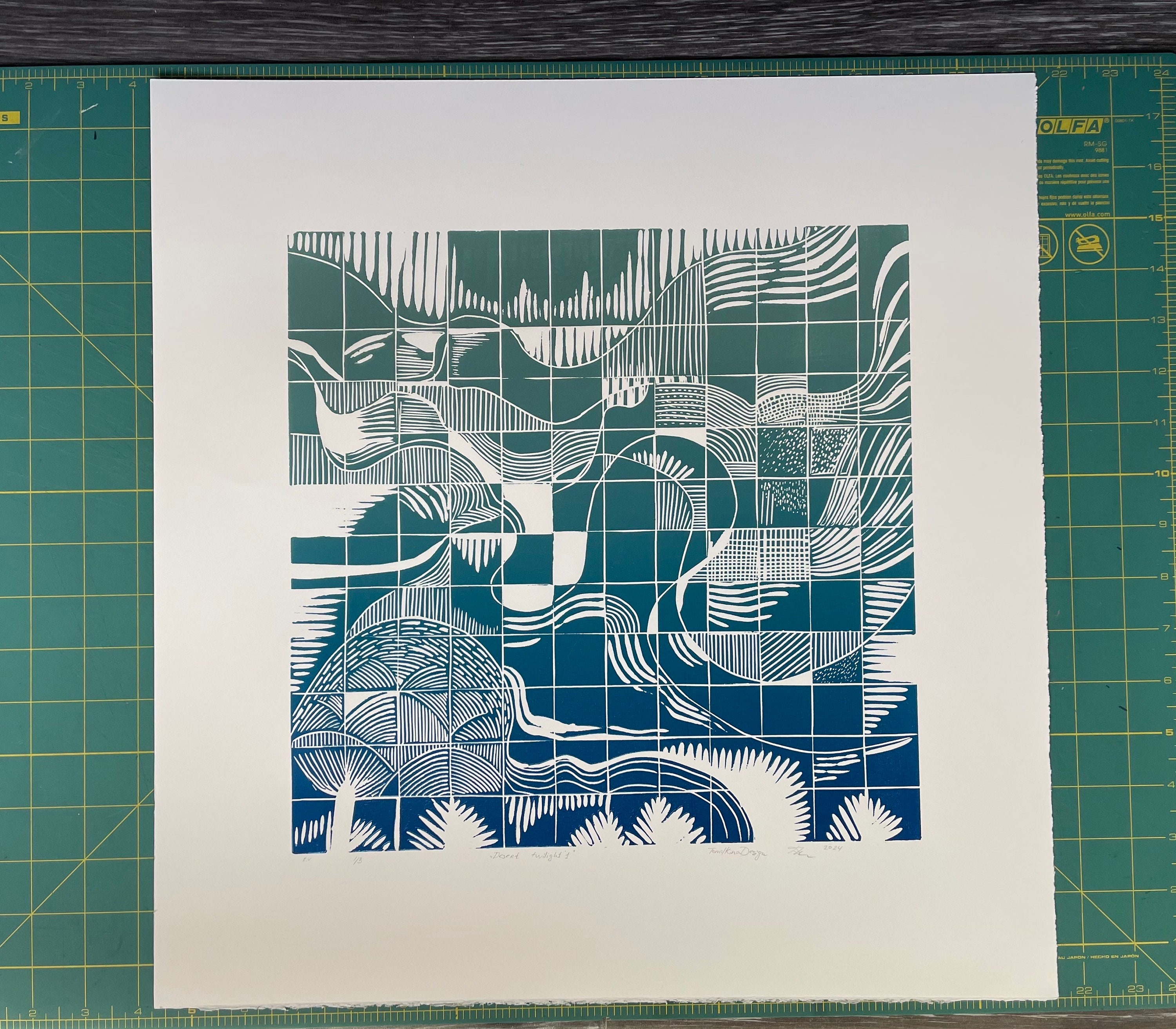 Original Linocut Print Abstract Linocut Print Desert Twilight 1 Wall ...