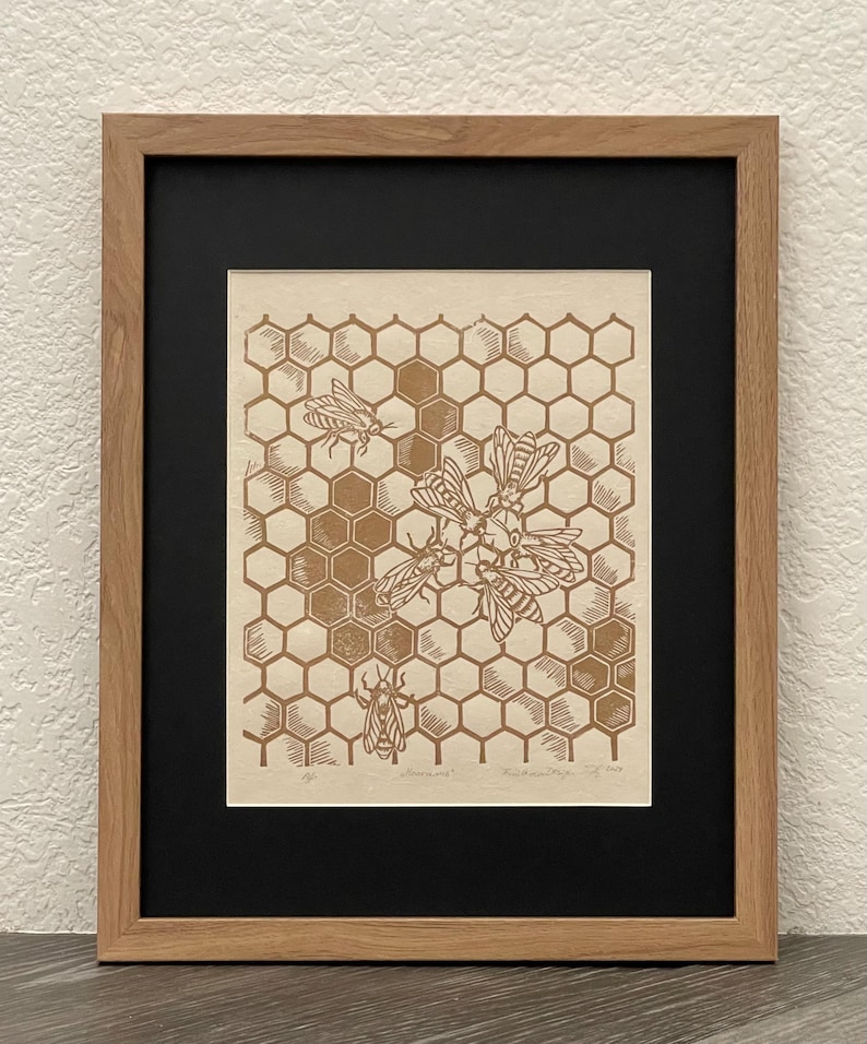 Bee Linocut Print - Honey Bee Linocut Print - Original Bee Linocut ...