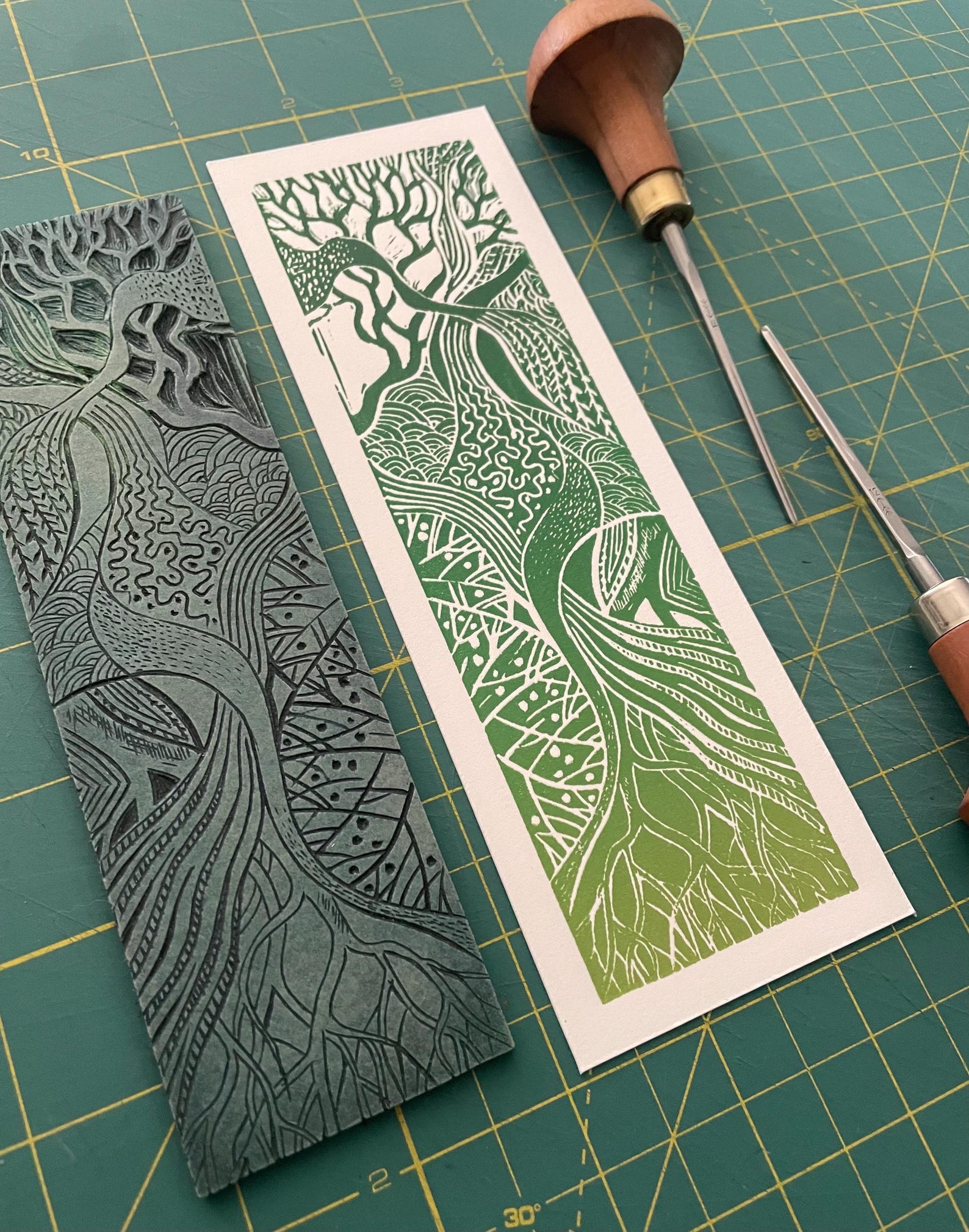 Handmade Linocut Bookmark: "trees and Roots" Original Design - Etsy