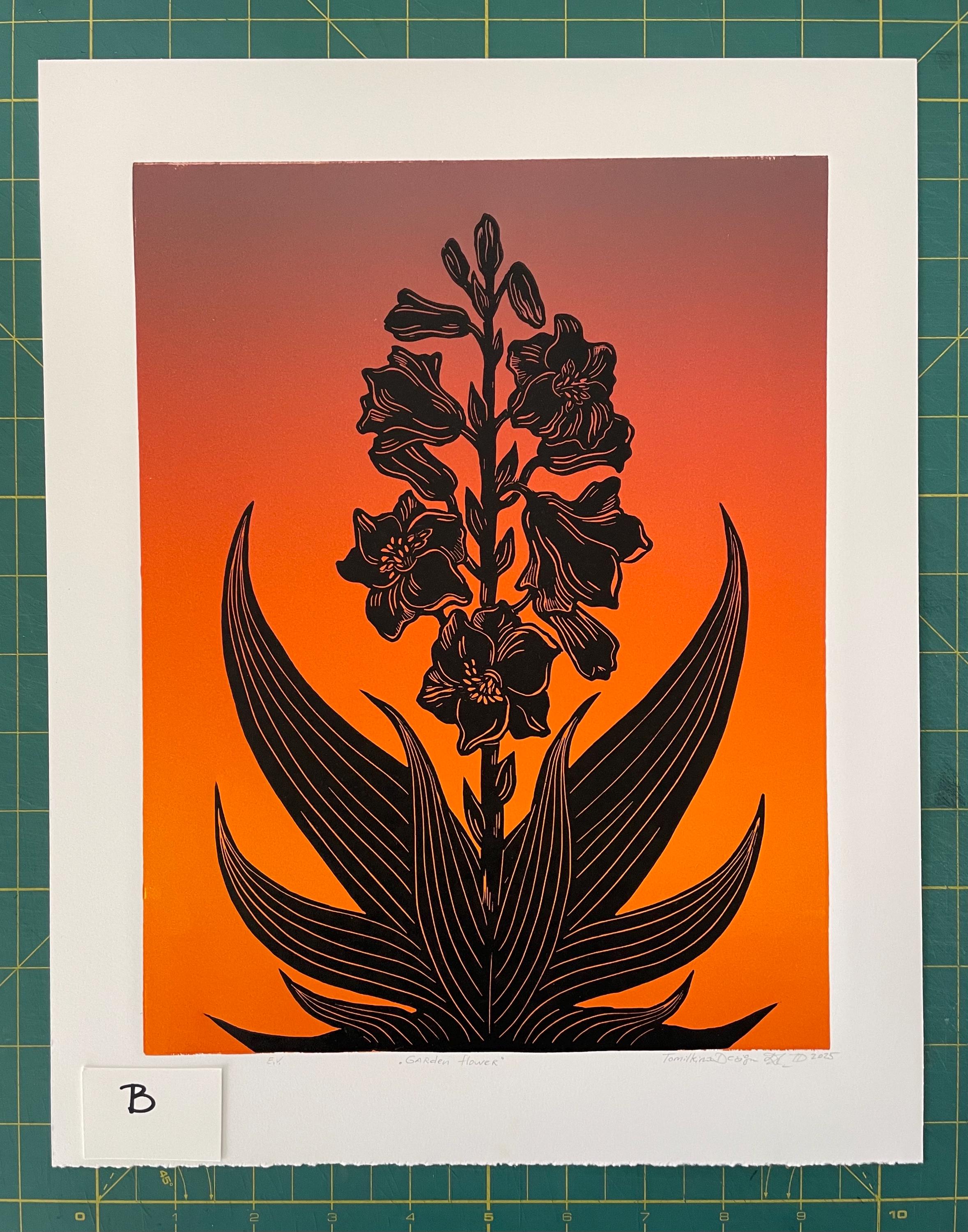 Large Garden Flower Linocut Print: Botanical Sunset Art, 11x14 - Etsy