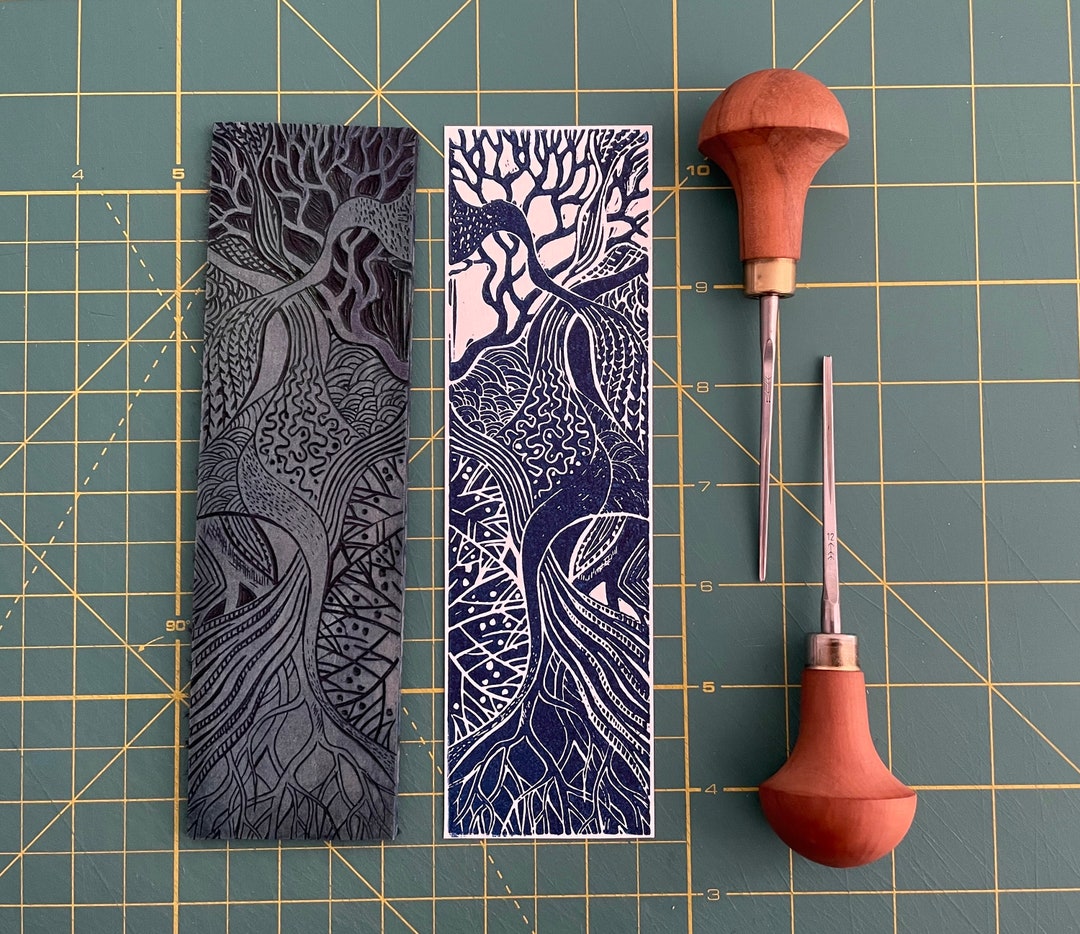 Linocut Bookmarks: Hand-printed Tree Design, Student Gift - Etsy
