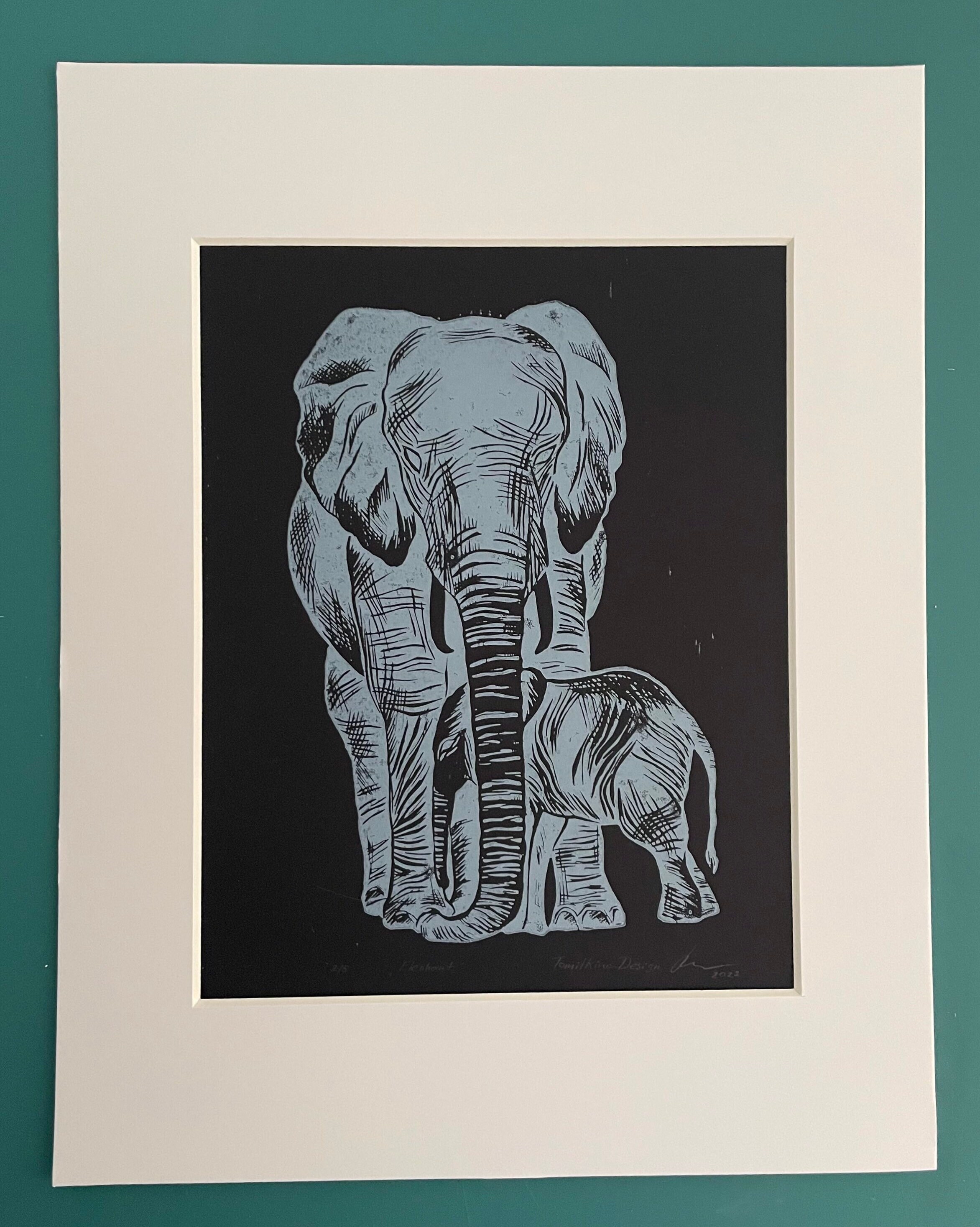 Elephant Linocut Print Limited Edition Elephant Art Print - Etsy