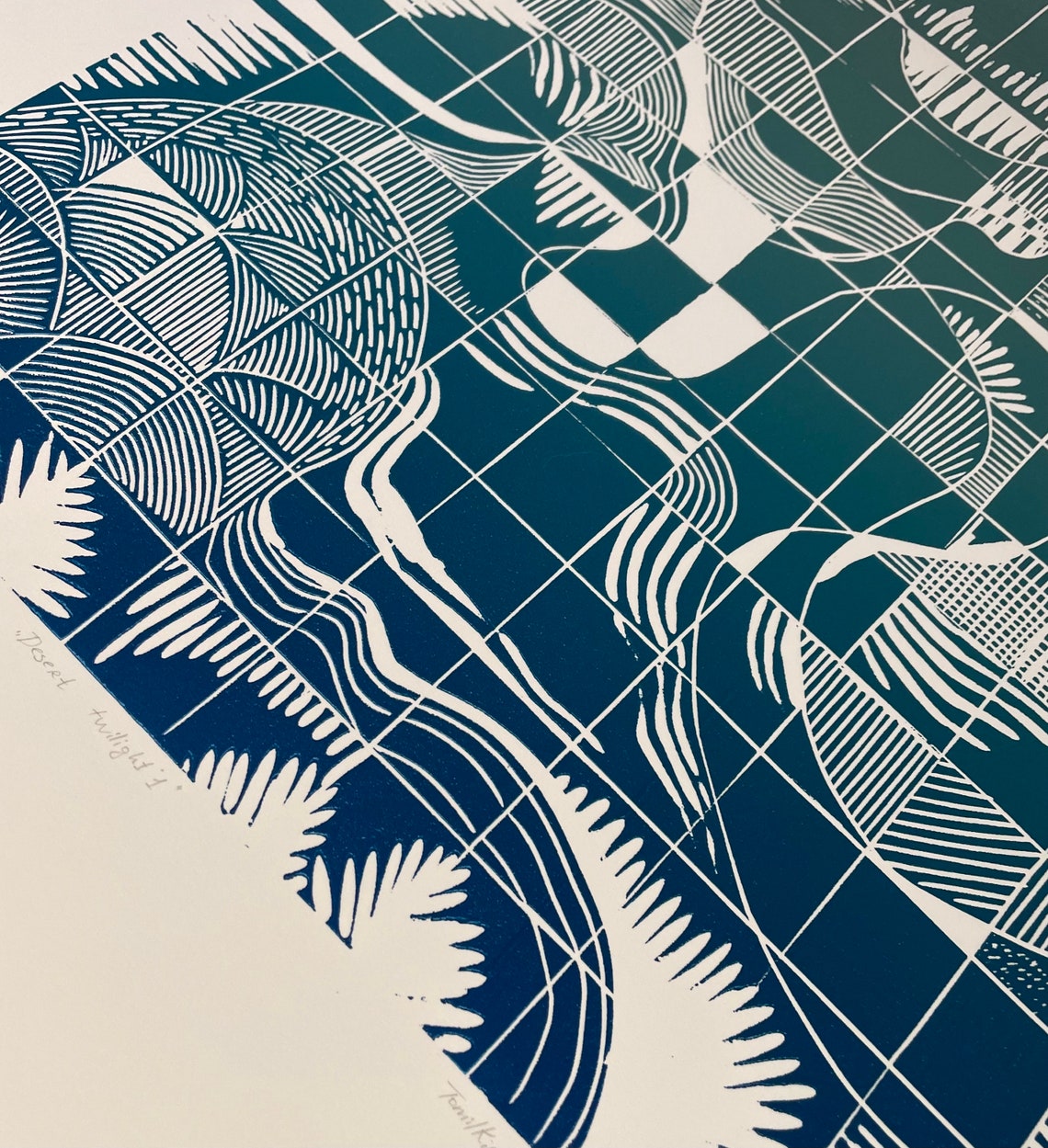 Original Linocut Print Abstract Linocut Print Desert Twilight 1 Wall ...