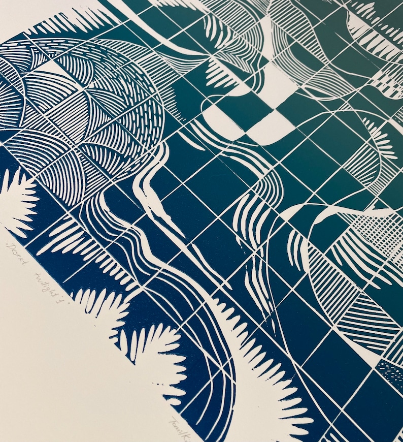 Original Linocut Print Abstract Linocut Print Desert Twilight 1 Wall ...