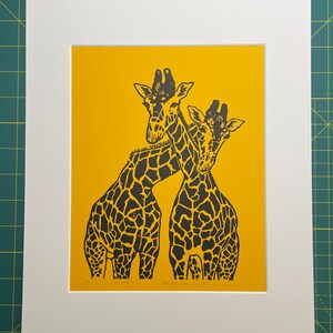 Giraffe Linocut Print: Handmade Black and White Animal Art - Etsy