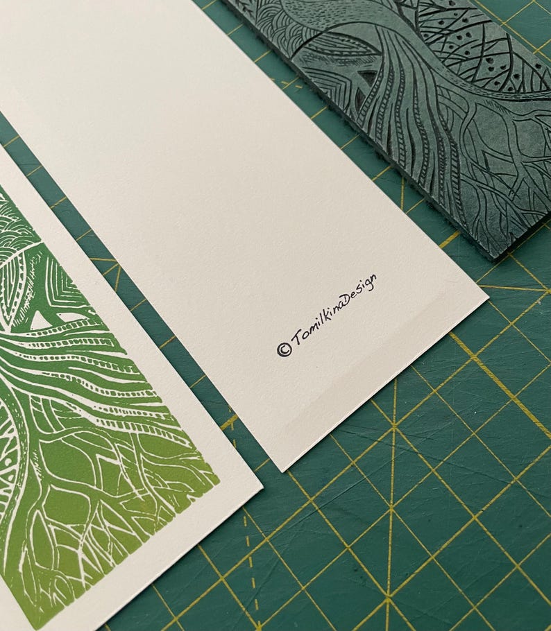 Handmade Linocut Bookmark: "trees and Roots" Original Design - Etsy