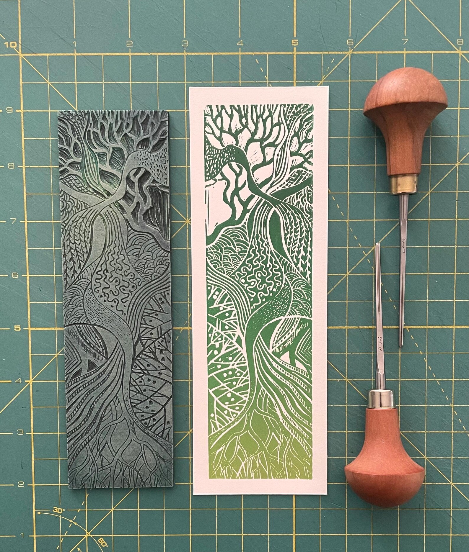 Handmade Linocut Bookmark: "trees and Roots" Original Design - Etsy