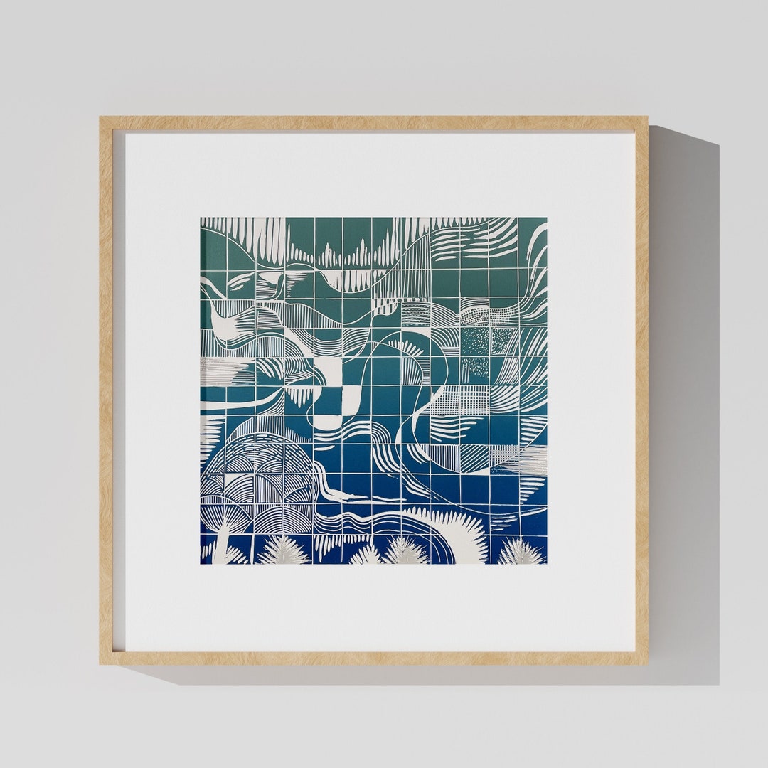 Original Linocut Print - Abstract Linocut Print - Desert Twilight 2 ...