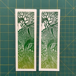 Handmade Linocut Bookmark: "trees and Roots" Original Design - Etsy