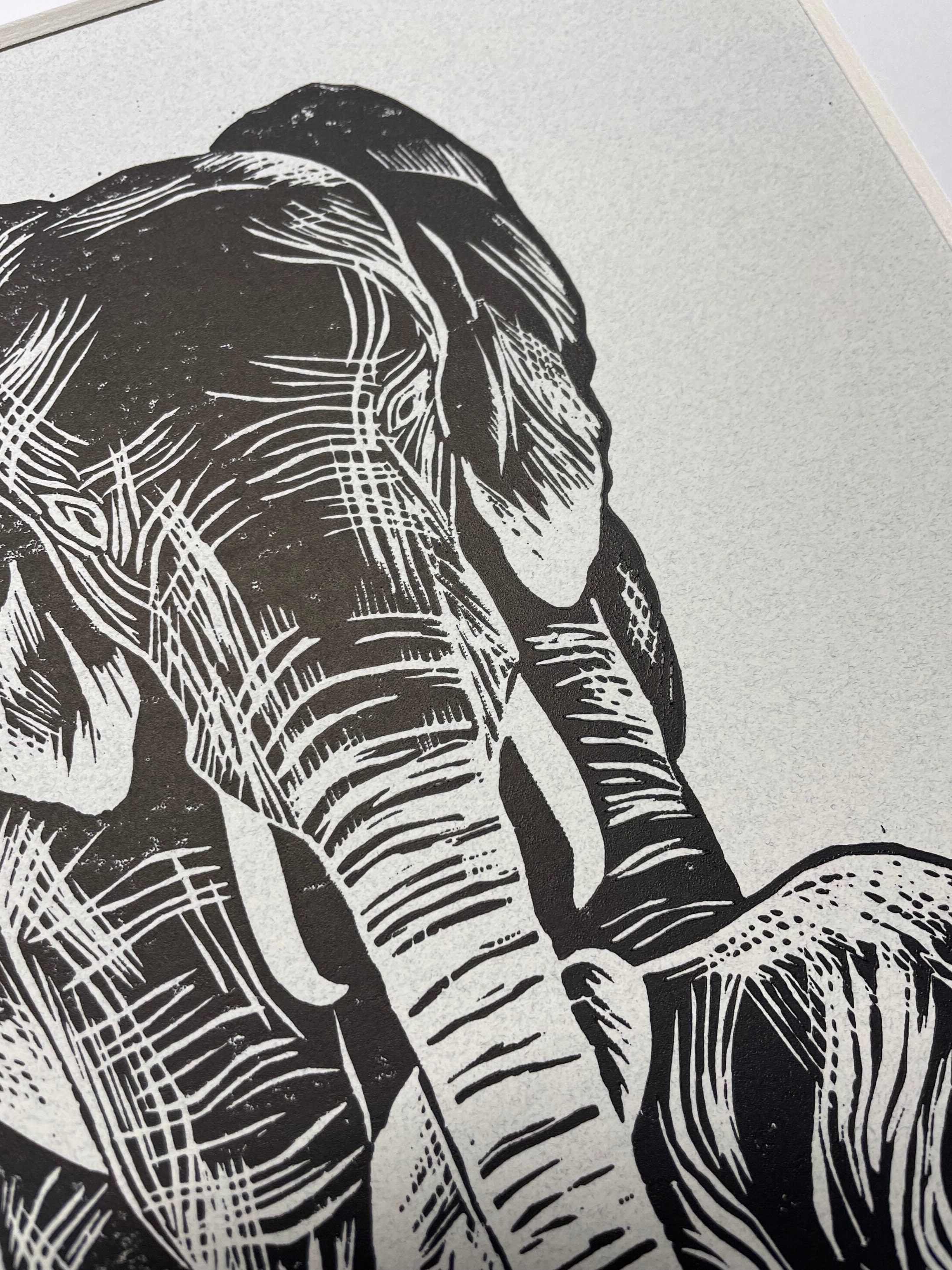 Elephant Linocut Print Limited Edition Elephant Art Print - Etsy