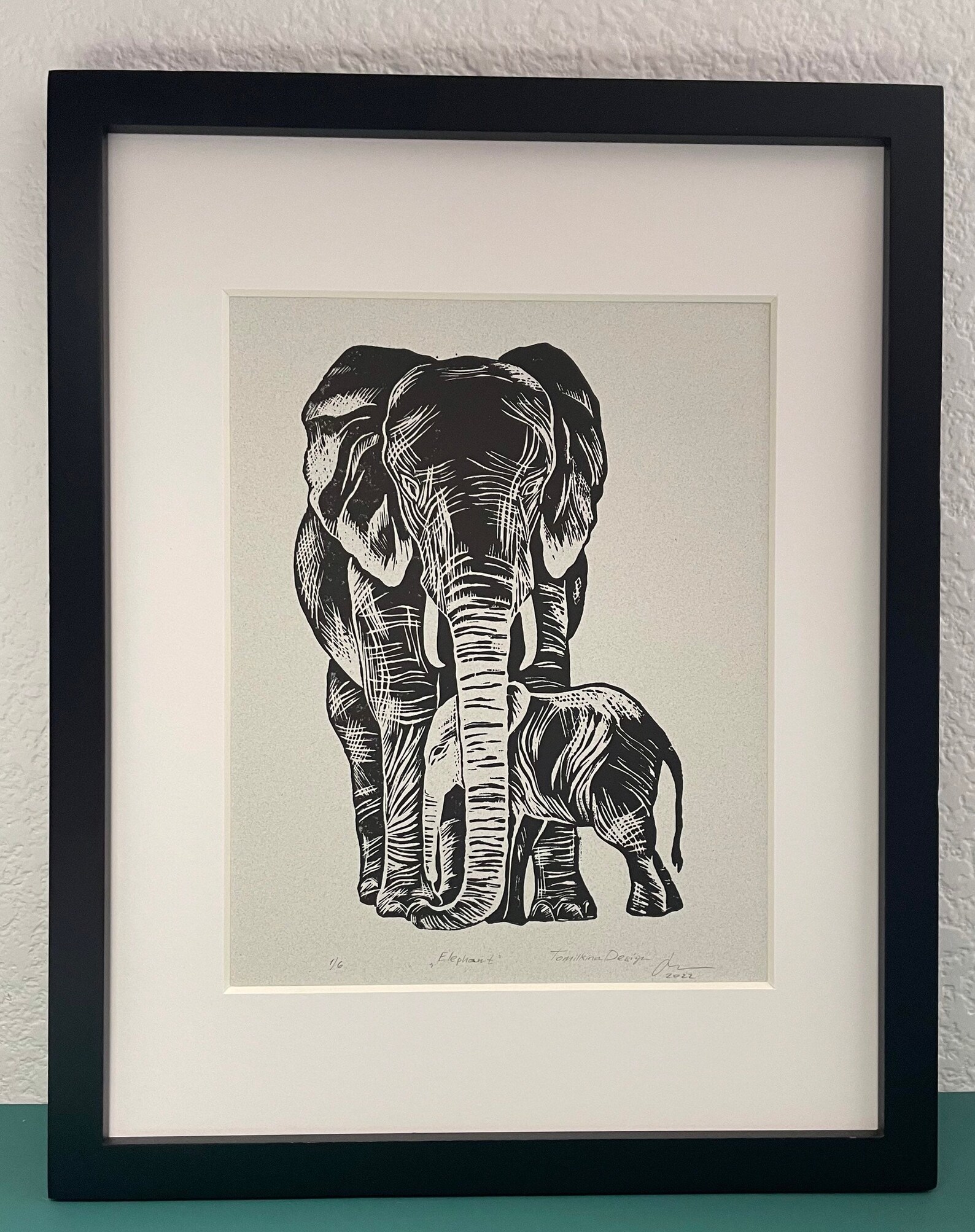 Elephant Linocut Print Limited Edition Elephant Art Print Handmade ...