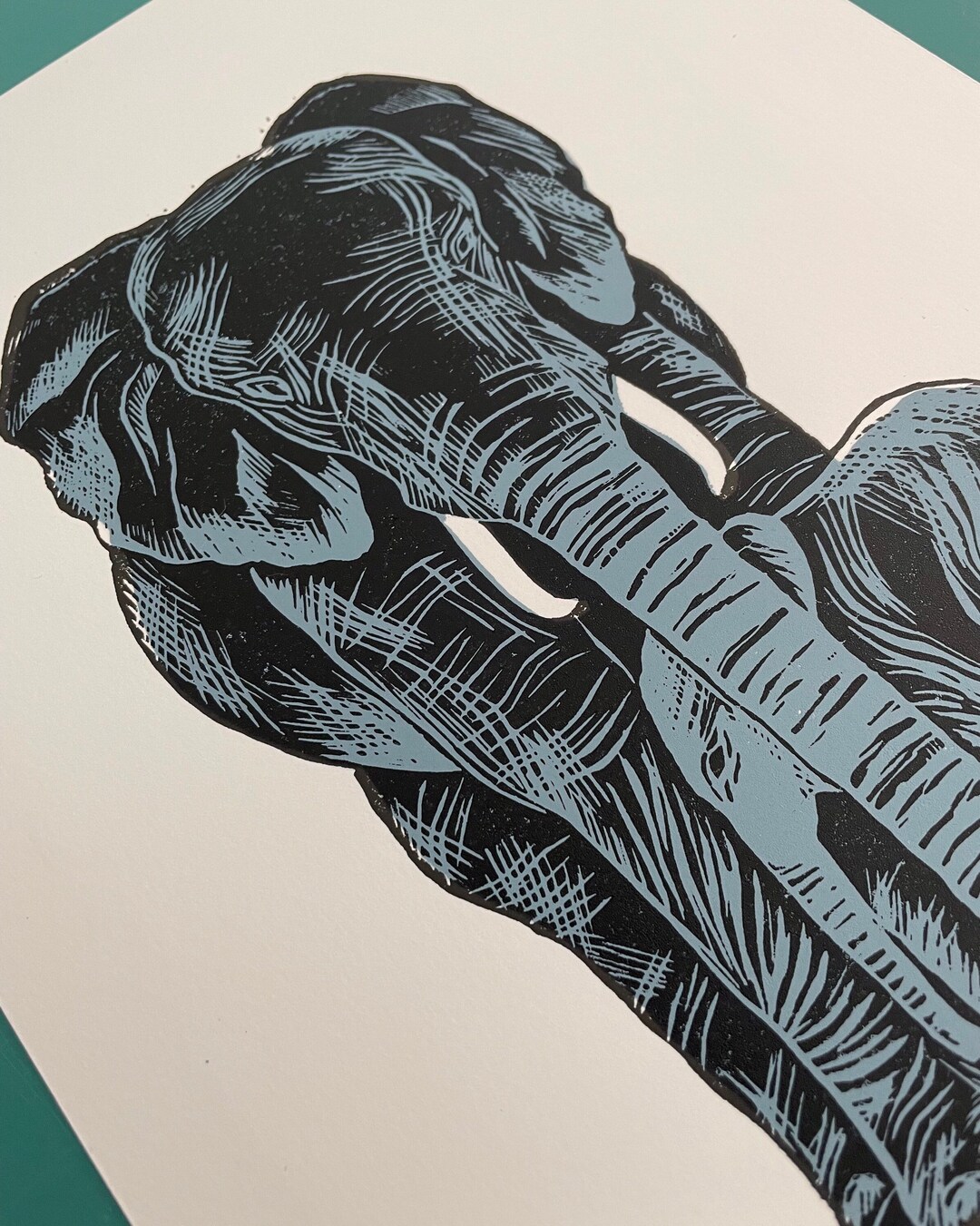 Elephant Linocut Print: Handmade Safari Animal Art, Limited Edition - Etsy