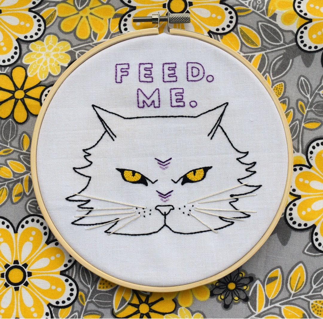 Feed Me Cat Embroidery Kit - Etsy
