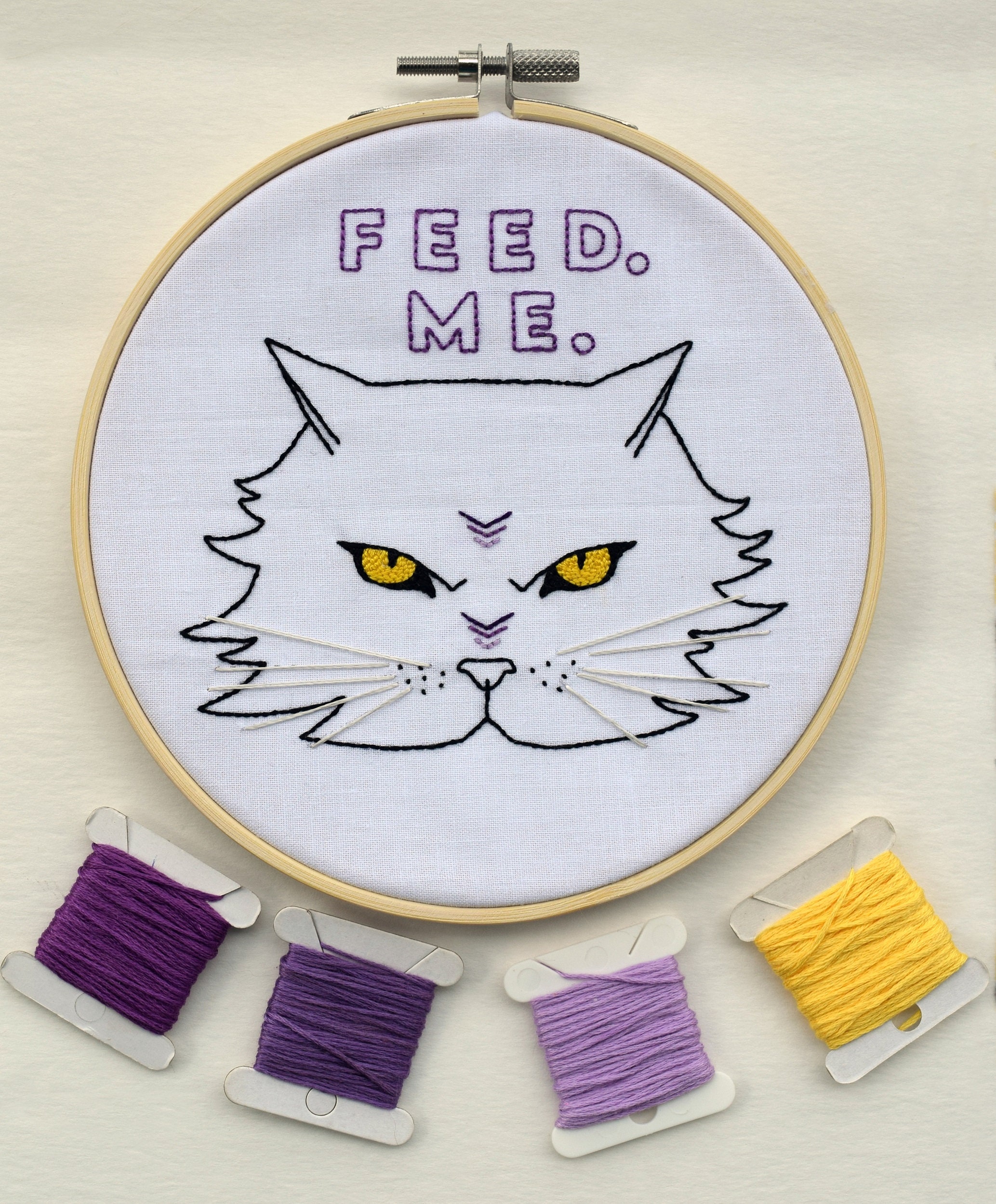 Feed Me Cat Embroidery Kit - Etsy