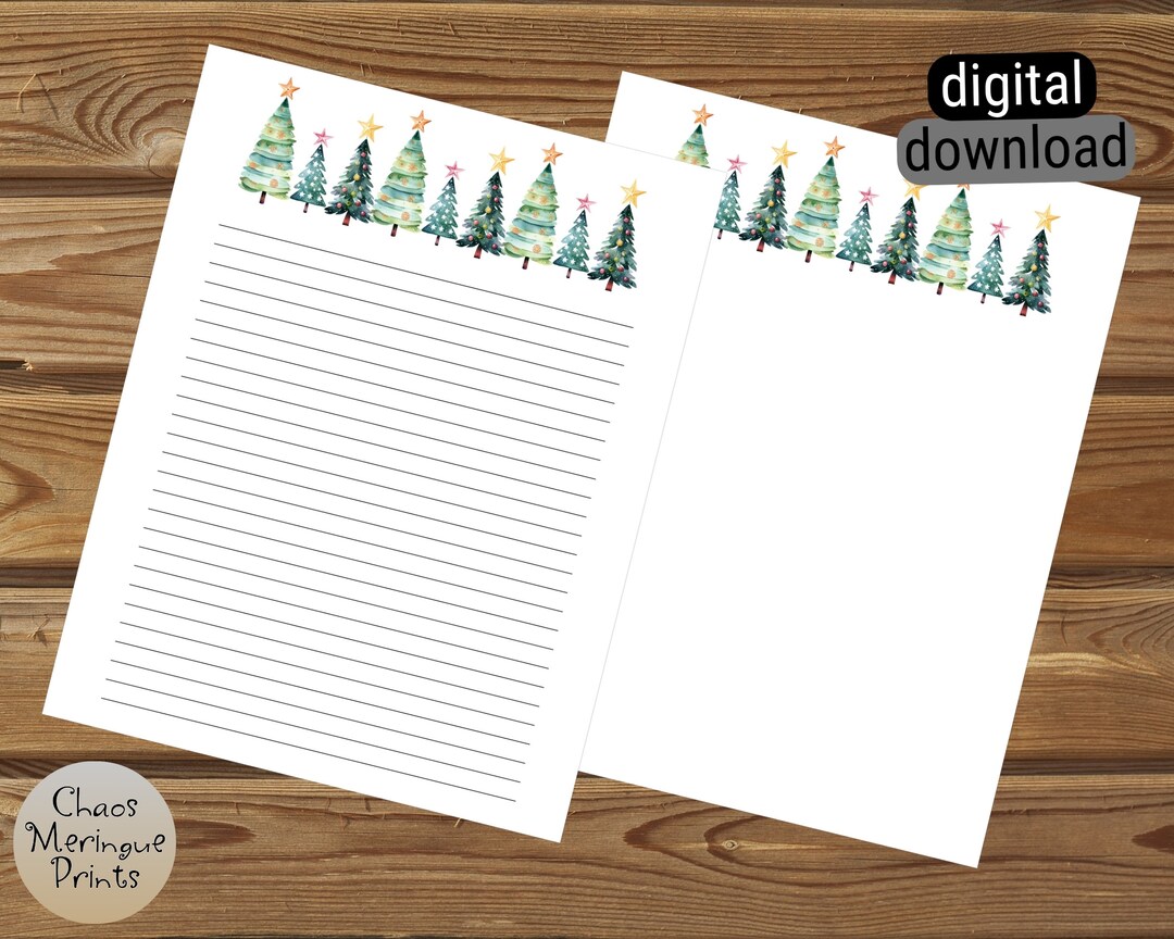 Printable Lined Unlined Holiday Stationery Instant Download Christmas ...