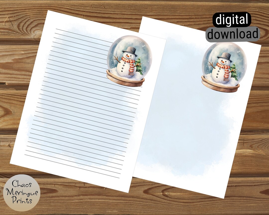 Printable Lined Unlined Holiday Stationery Instant Download Snowman ...