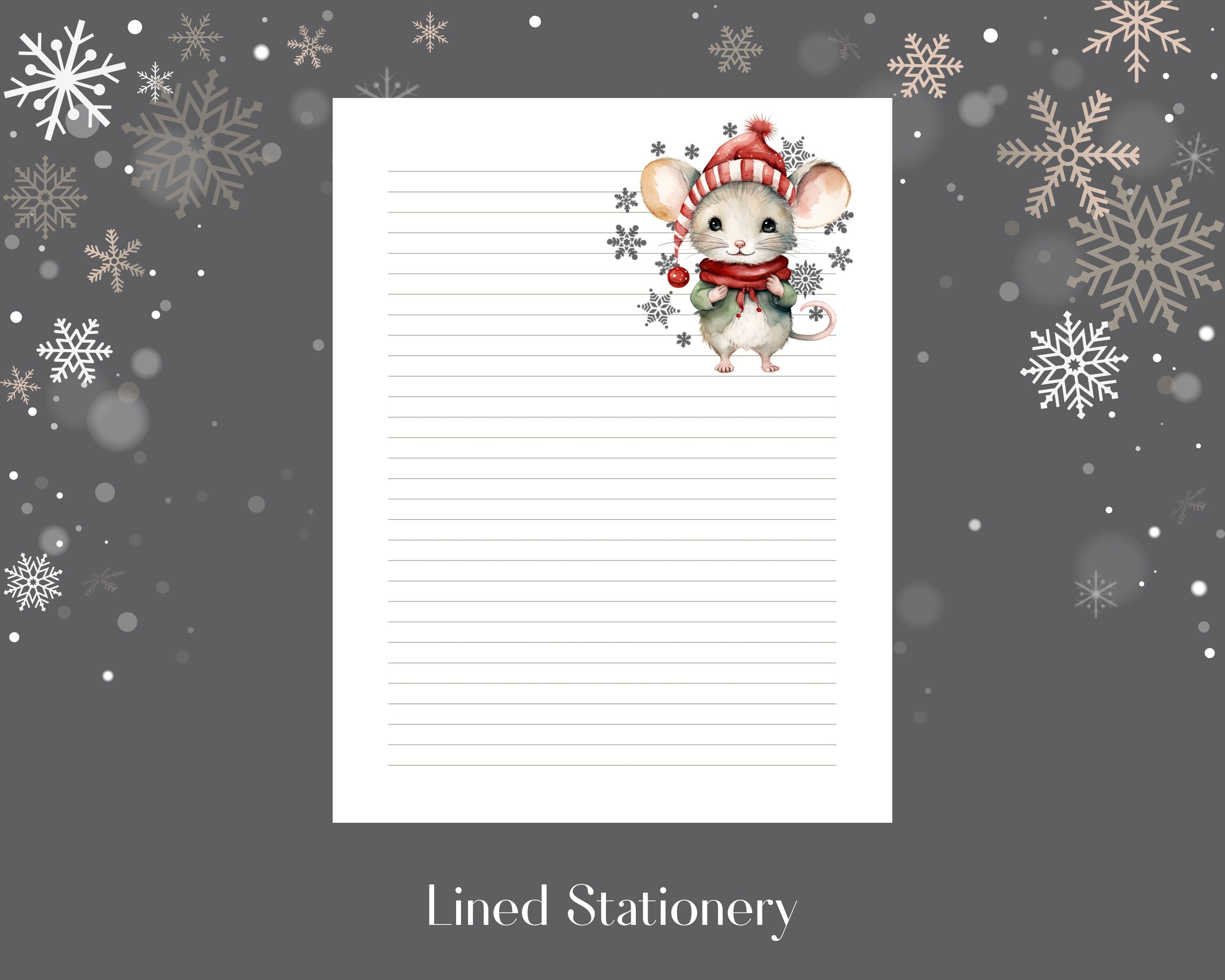 Printable Lined Unlined Holiday Stationery Instant Download Cute Mouse ...