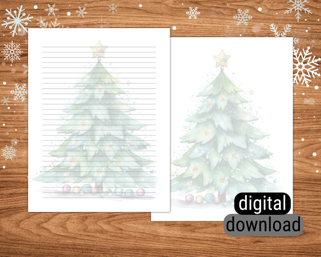 Printable Lined Unlined Holiday Stationery Instant Download Christmas ...