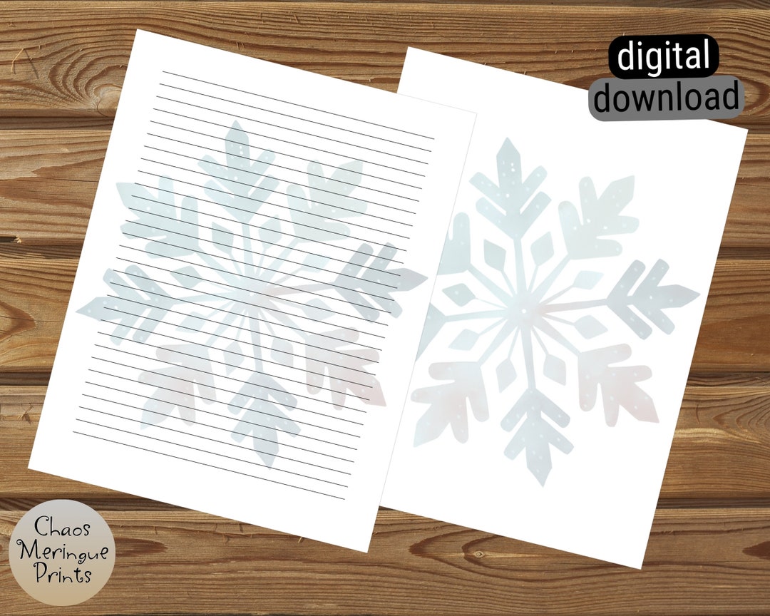 Printable Lined Unlined Holiday Stationery Instant Download Snowflake ...