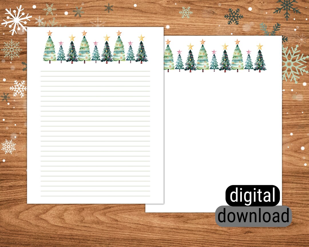 Printable Lined Unlined Holiday Stationery Instant Download Christmas ...