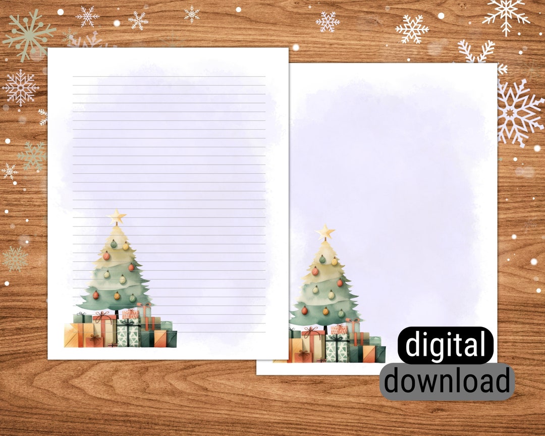 Printable Lined Unlined Holiday Stationery Instant Download Christmas ...