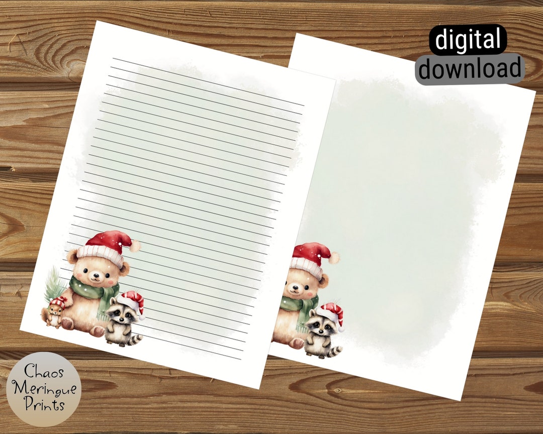 Printable Lined Unlined Holiday Stationery Instant Download Cute ...