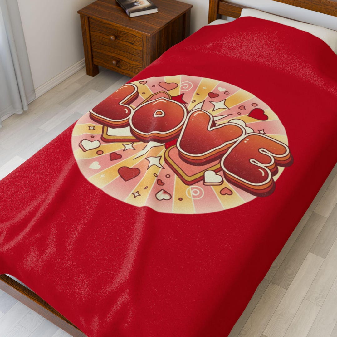 Retro 'LOVE' Heart Burst Velveteen Plush Blanket | Valentine Throw - Etsy